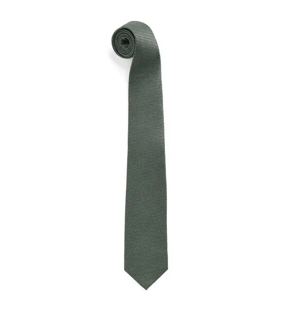 Isaia Silk Micro-houndstooth Neck Tie - Green