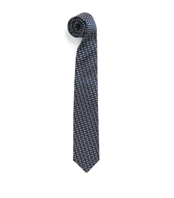 Isaia Silk Geometric Jacquard Neck Tie - Blue