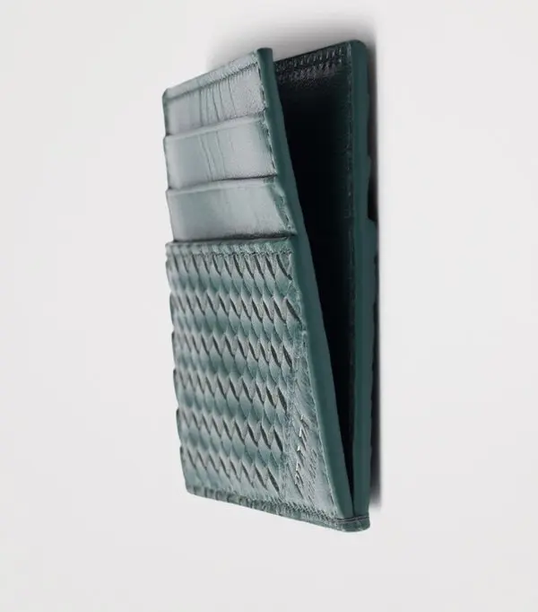 Prada Leather Woven Card Holder - Blue