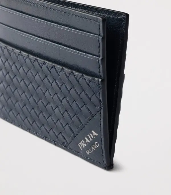 Prada Leather Woven Card Holder - Blue