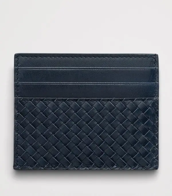 Prada Leather Woven Card Holder - Blue
