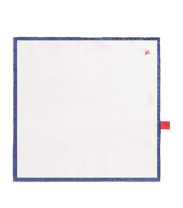Isaia Silk Logo Pocket Square - Blue