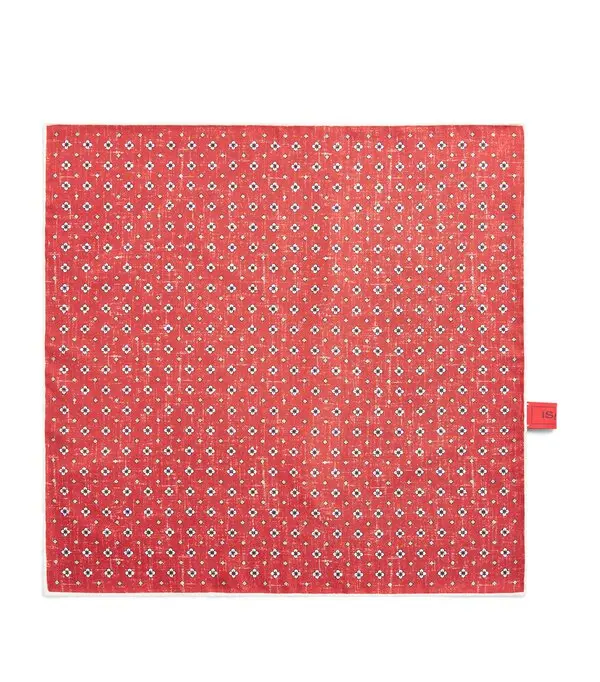 Isaia Geometric Print Pocket Square - Blue