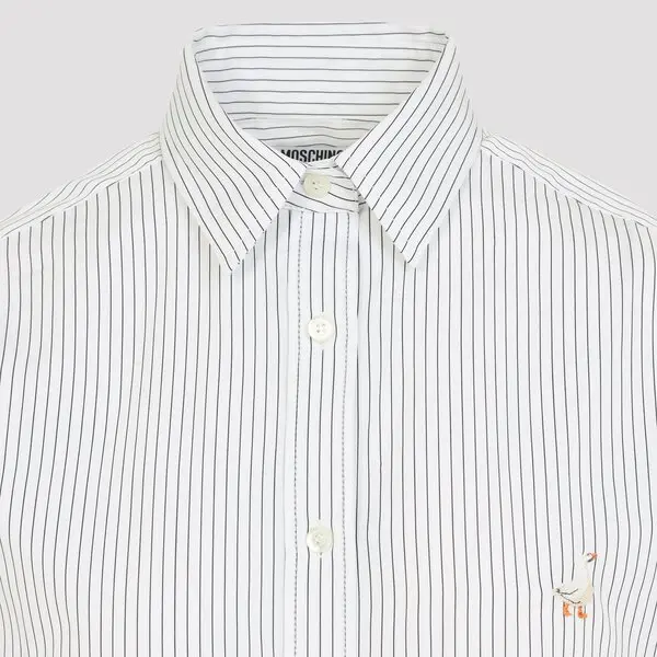 Moschino Fantasia Bianco Cotton Striped Shirt With Embroidered Duck Logo