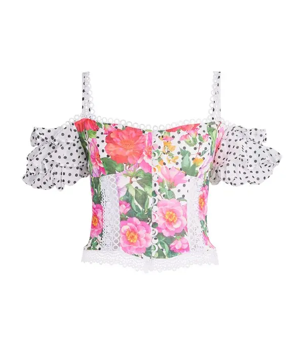 Charo Ruiz Ibiza Floral Carmesi Off-the-shoulder Crop Top - White