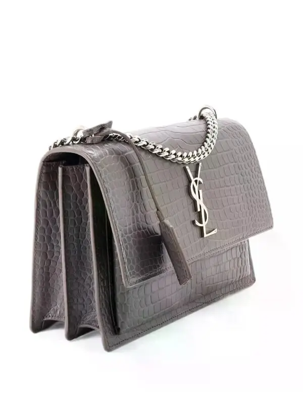 Saint Laurent Medium Croc Effect Leather Bag - Grey
