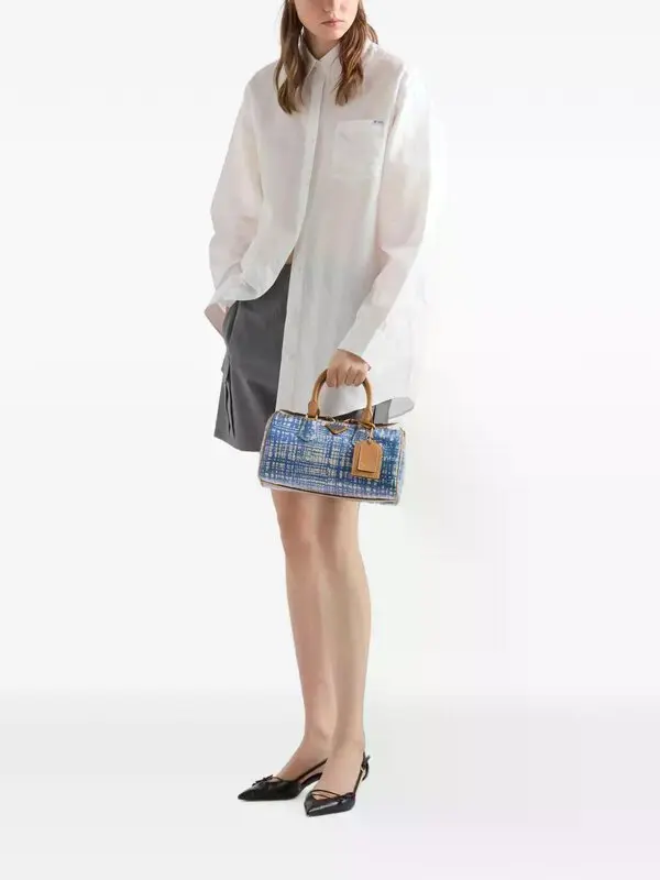 Prada Small Linen Blend And Leather Top-handle Bag