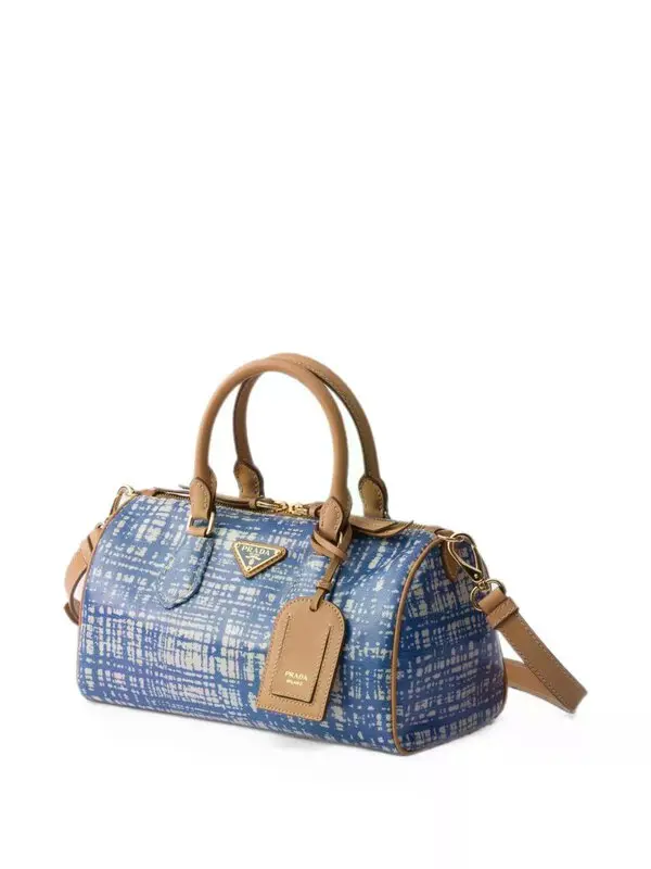Prada Small Linen Blend And Leather Top-handle Bag