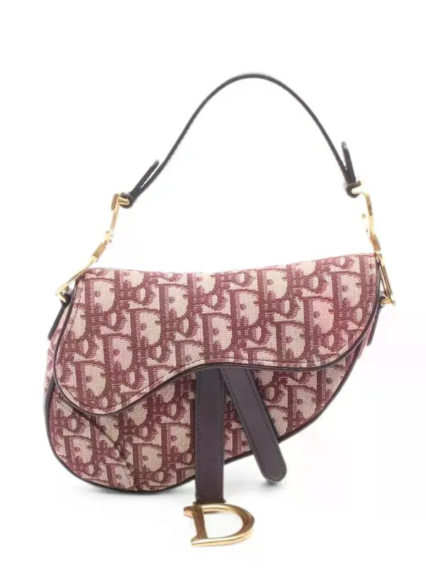 Dior Burgundy Oblique Canvas Saddle Shoulder Bag - Red