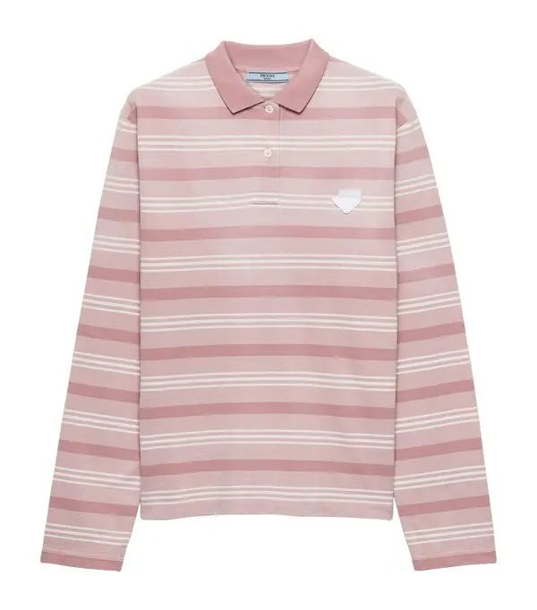 Prada Cotton Piqué Stripe Long Sleeve Polo - Pink