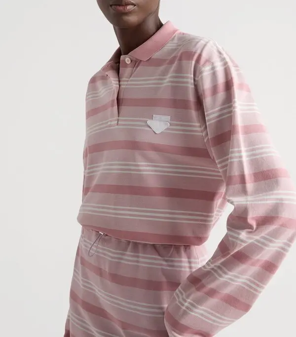 Prada Cotton Piqué Stripe Long Sleeve Polo - Pink