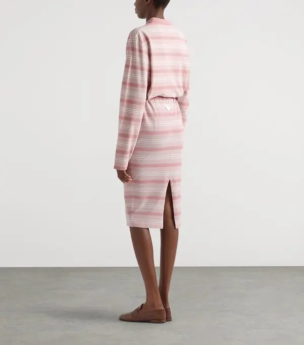 Prada Cotton Piqué Stripe Long Sleeve Polo - Pink