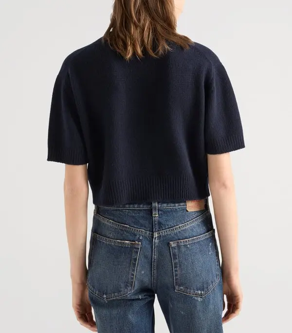 Prada Wool-cashmere Crew Neck Sweater With Embroidered Logo