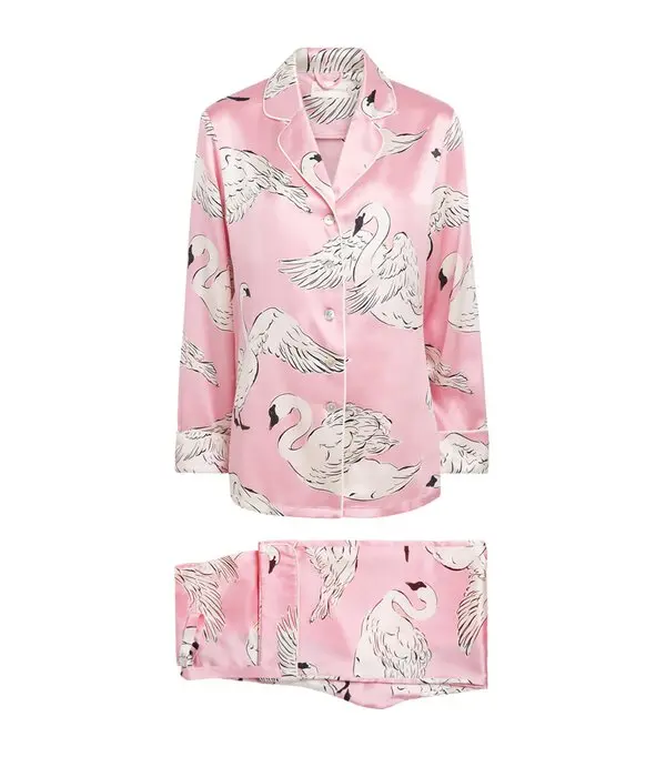 Olivia Von Halle Silk Lila Selene Swan Pyjamas - Pink