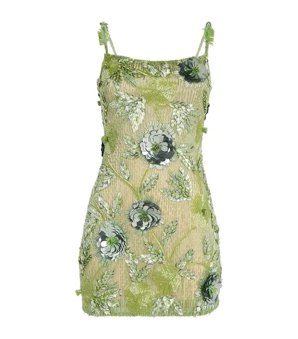 Rachel Gilbert Embellished Pierre Mini Dress - Green