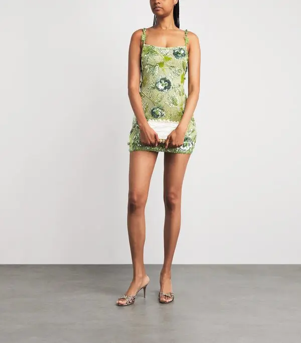 Rachel Gilbert Embellished Pierre Mini Dress - Green