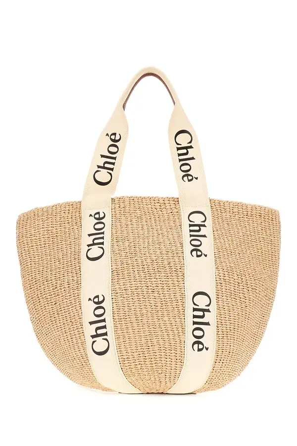 Chloé Raffia Tote Bag With Logo Straps