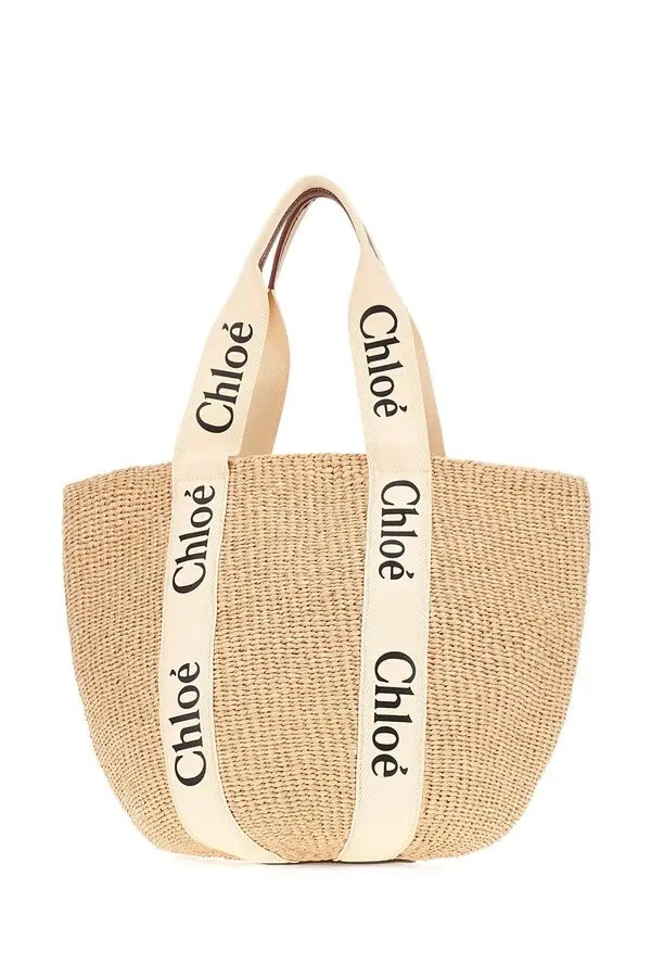 Chloé Raffia Tote Bag With Logo Straps