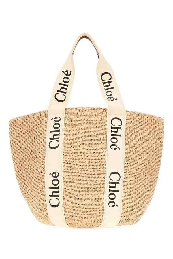 Chloé Raffia Tote Bag With Logo Straps