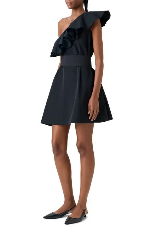 Akris Ruffled One-shoulder Taffeta Mini Dress