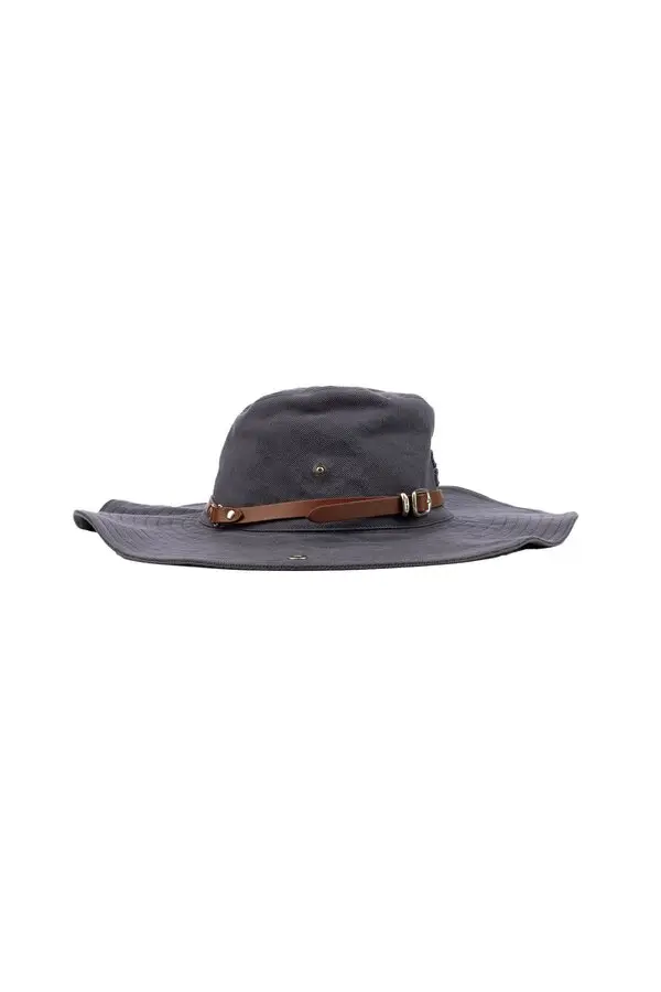 Miu Miu Grey Fabric Hat With Leather Trim