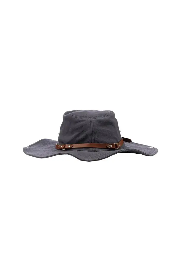 Miu Miu Grey Fabric Hat With Leather Trim