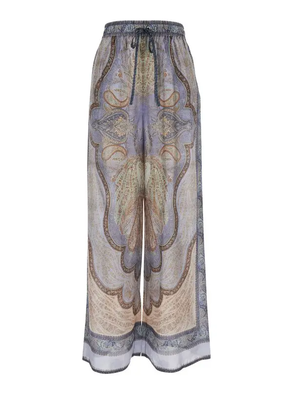 Zimmermann Wanderlust' Pants With Elastic Drawstring Waist And All-.over Print In Silk - Multicolor