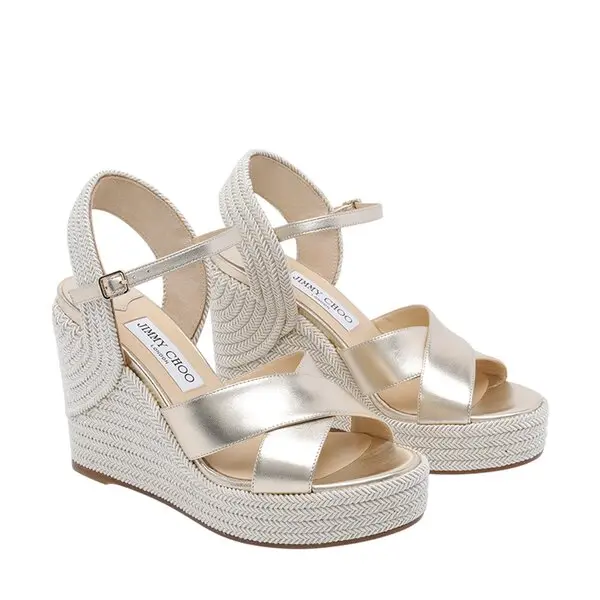 JIMMY CHOO Dellena Metallic Leather Wedge Sandals