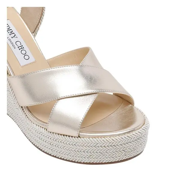 JIMMY CHOO Dellena Metallic Leather Wedge Sandals