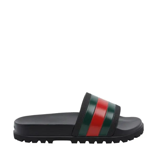 Gucci Web Rubber Slide Sandals - Black