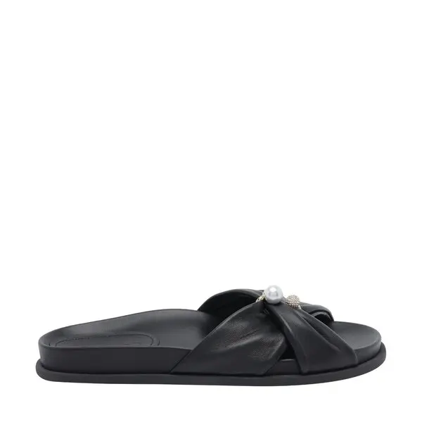 JIMMY CHOO Rafi Flat Sandals With Pearl Embellishment - Black