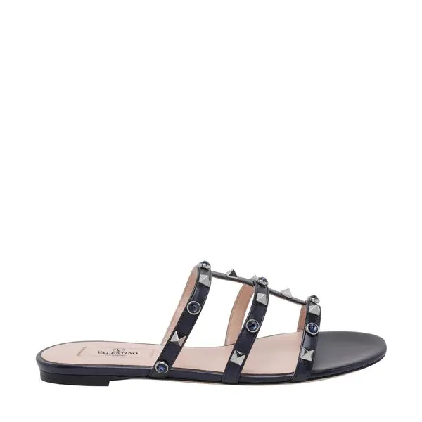 Valentino Garavani Rockstud With Cabochon Slide Sandals - Blue