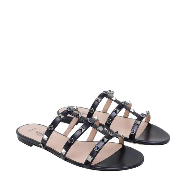 Valentino Garavani Rockstud With Cabochon Slide Sandals - Blue