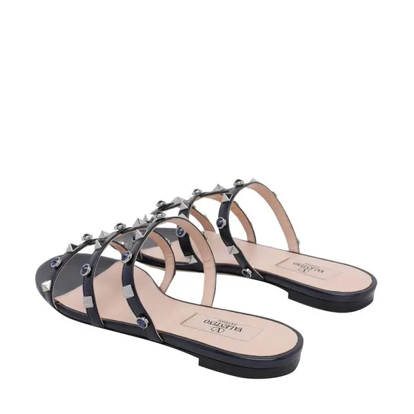 Valentino Garavani Rockstud With Cabochon Slide Sandals - Blue