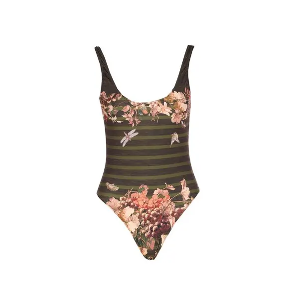JEAN PAUL GAULTIER Mariniere Grape Printed Swimsuit - Green