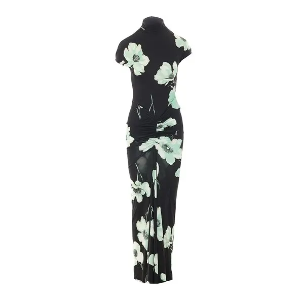 Alaïa Draped Printed Dress - Black