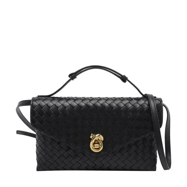 Bottega Veneta Knot Lock Woven Leather Shoulder Bag - Black