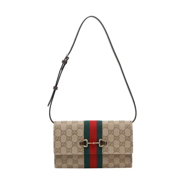 Gucci Horsebit Web Wallet - Cream