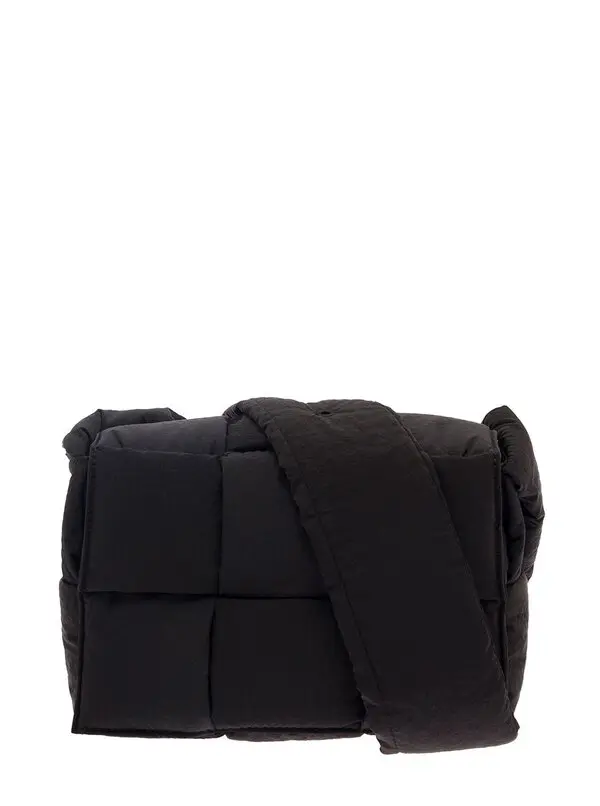 Bottega Veneta Black Shoulder Bag With Intreccio Motif In Nylon - Multicolor