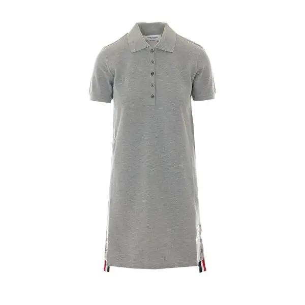 Thom Browne Grey Cotton Polo Dress With Signature Stripes