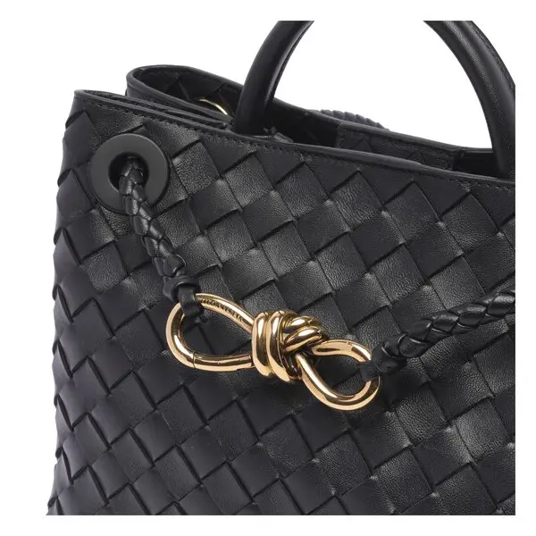 Bottega Veneta Small Andiamo Woven Lamb Leather Top Handle Bag With Gold Tone Hardware - Black