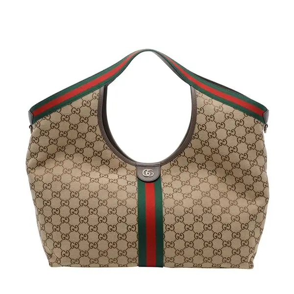 Gucci Ophidia Monogram Canvas Hobo Bag With Leather Trim - Cream