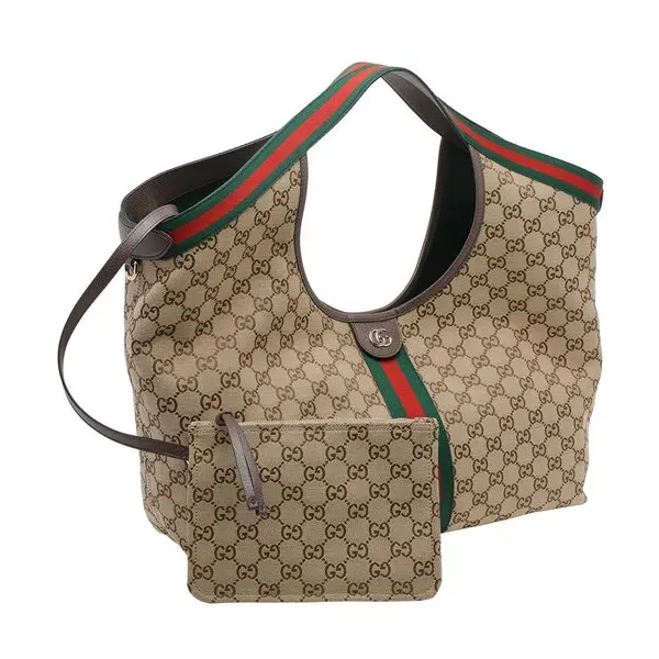 Gucci Ophidia Monogram Canvas Hobo Bag With Leather Trim