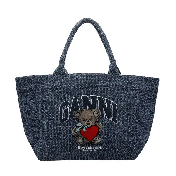 GANNI Medium Trapeze Denim Shopping Bag - Blue