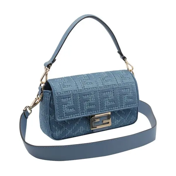 Fendi Braided Raffia Baguette With Ff Embroidery - Blue