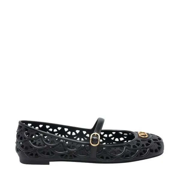 Valentino Garavani Rubber Scallops Motif Flats - Black