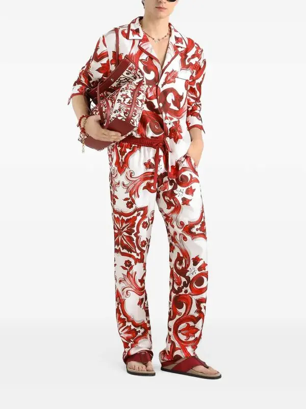 Dolce & Gabbana Silk Twill Majolica Print Trousers - Red