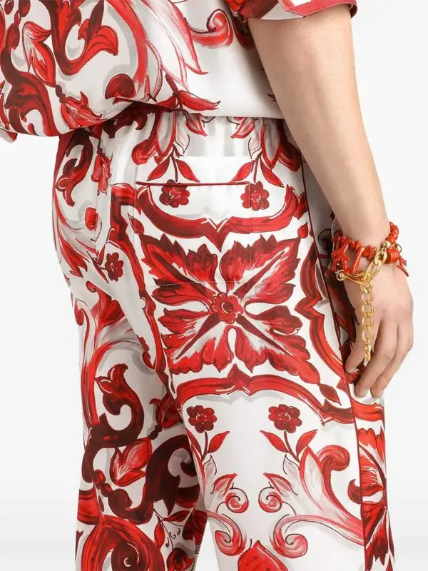 Dolce & Gabbana Silk Twill Majolica Print Trousers - Red