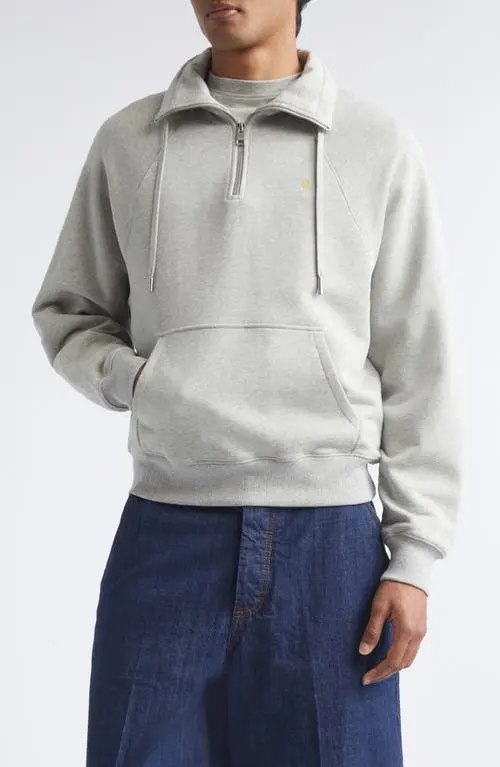 Ami De Coeur Embroidered Quarter Zip Pullover - Gris Chine Clair