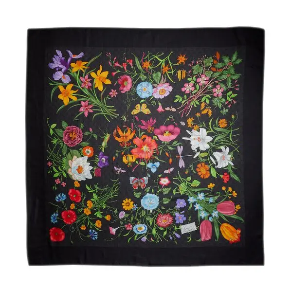 Gucci Printed Gg Wool Silk Shawl - Black